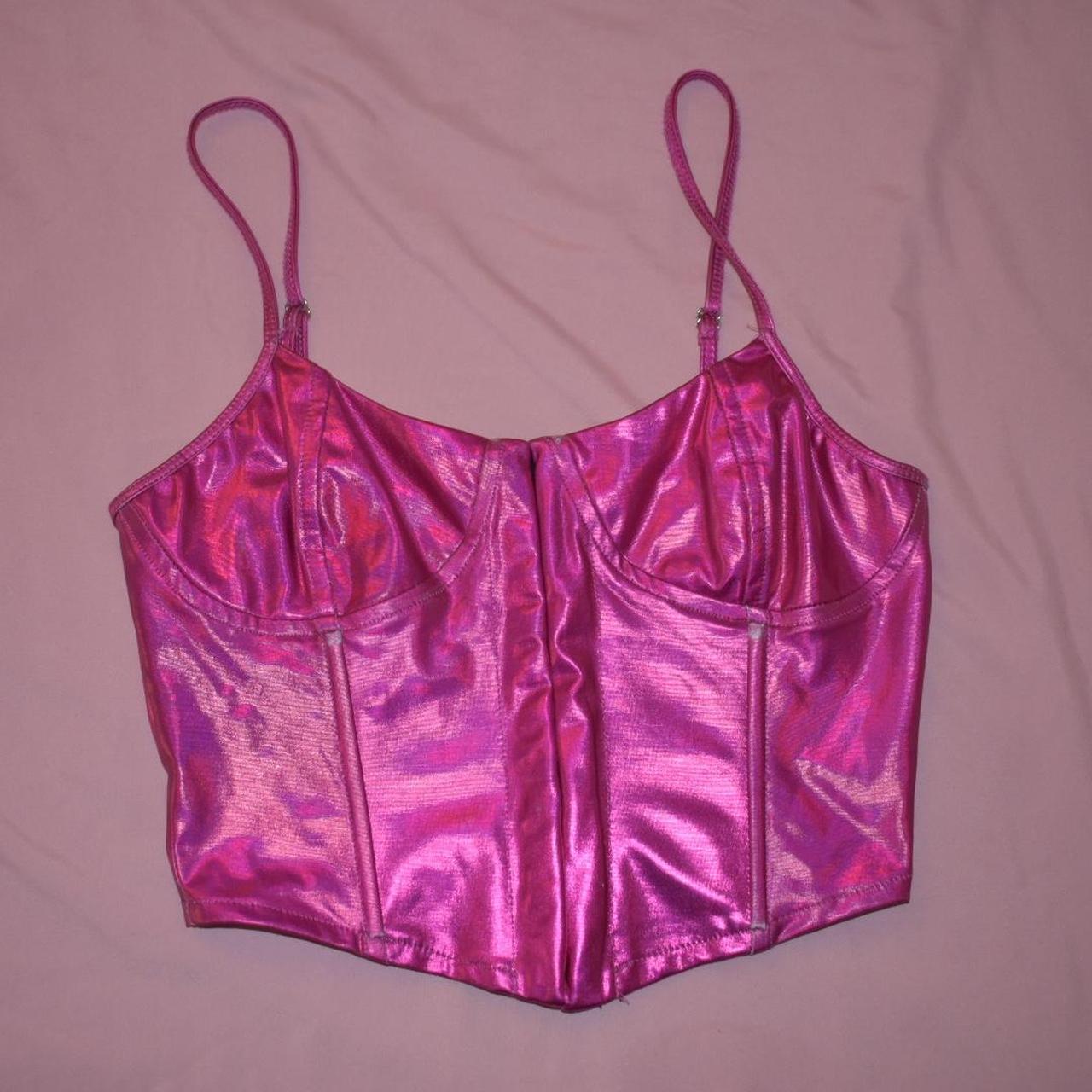 Pink metallic holographic club top - Depop
