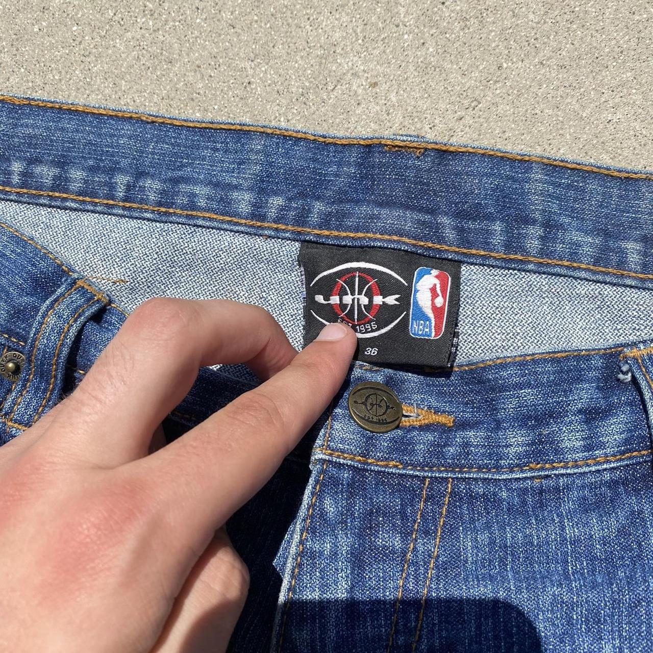 Vintage NBA UNK Patch Logo Jeans - worn condition,... - Depop