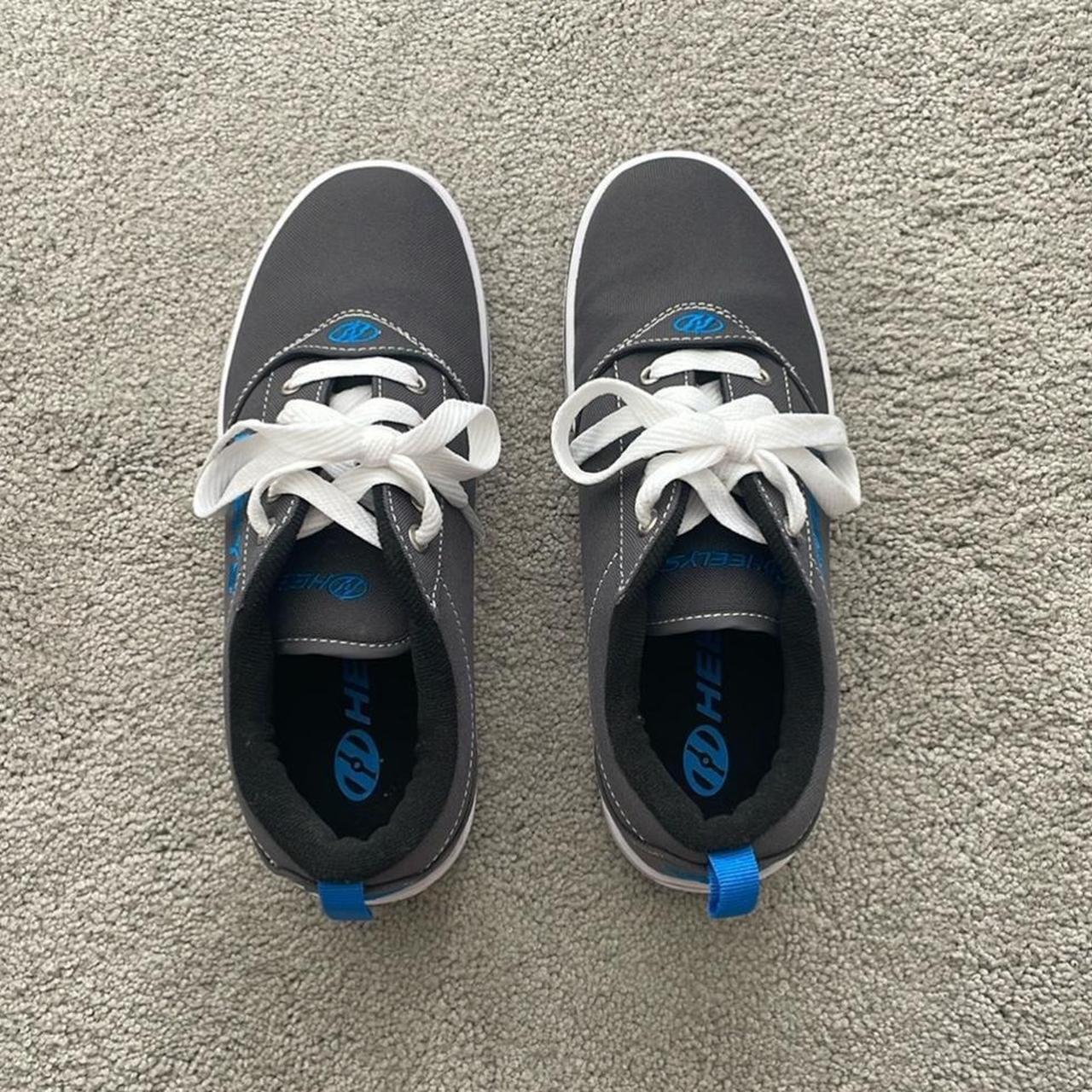 Youth Heelys Dark Grey and Blue Sneaker, White Laces... | Depop