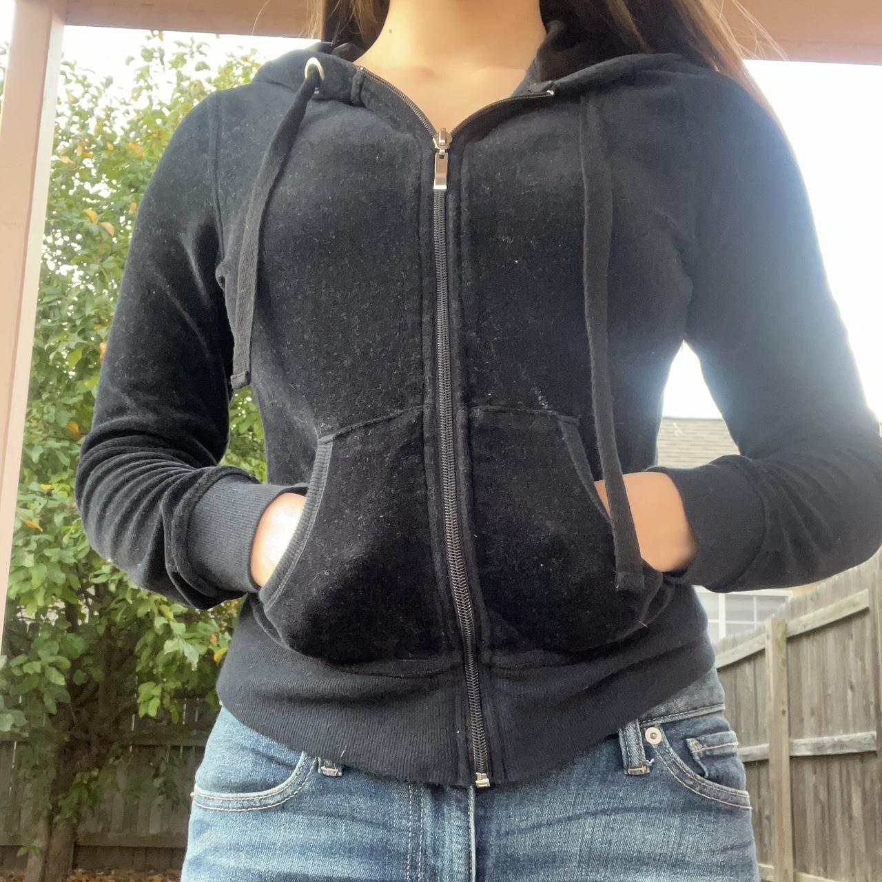 Bebe🖤 ️ Black zip up with hood and strings, red... - Depop