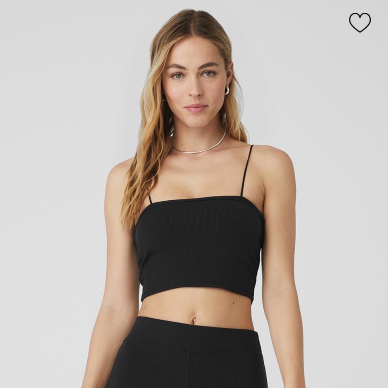 Alo Goddess Ribbed Bandeau Top in black. Size small.... - Depop