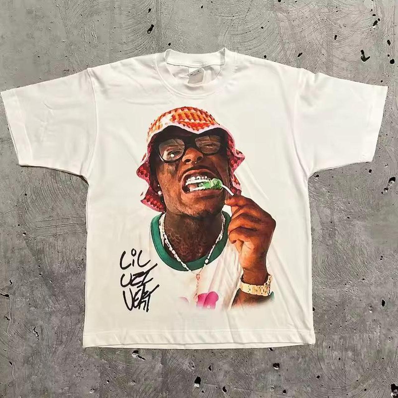 Y2K rapper T-shirt with bold portrait... | Depop