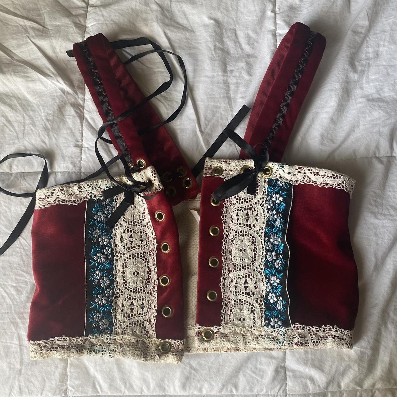 Handmade Bodice Burlesque renaissance Red and white... - Depop