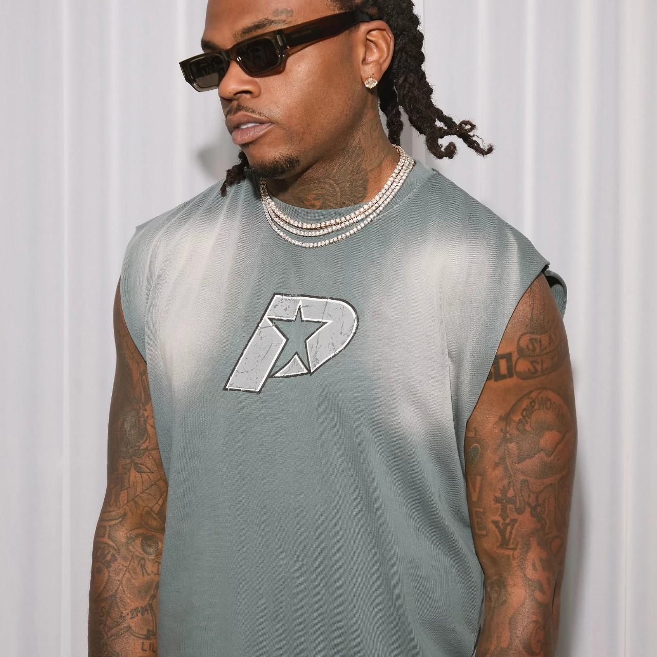 GUNNA OVERSIZED CROPPED TANK TOP WITH CHEST... - Depop