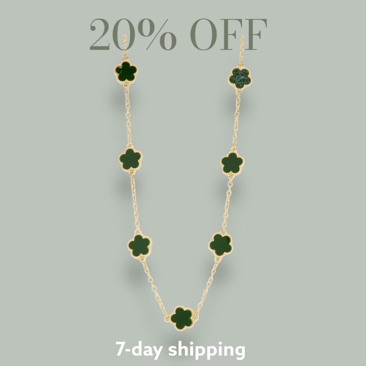 Iced Out Multi Clover Necklace - Gold Green - Depop