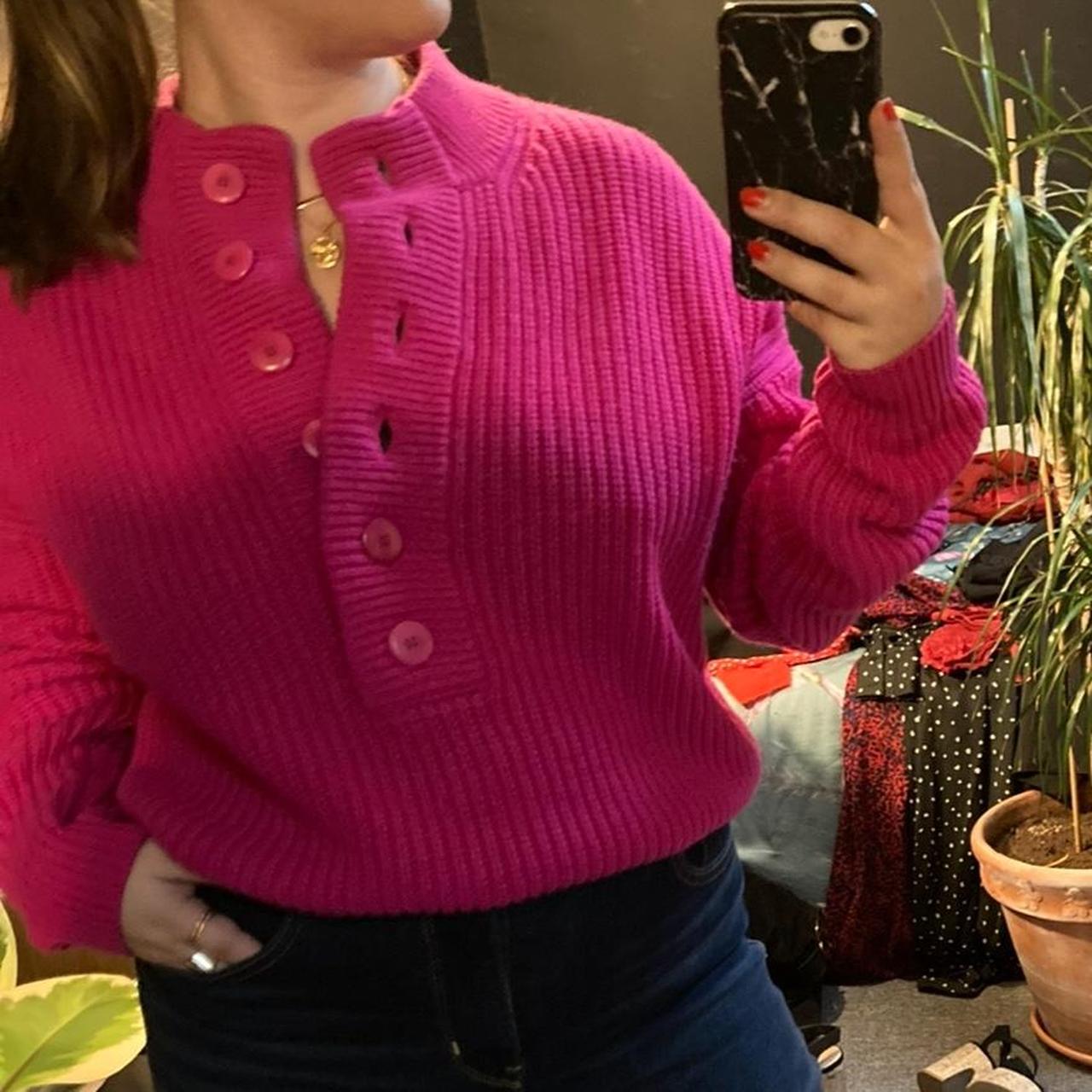 Sézane hot pink knit sweater with a vintage 90s vibe... - Depop