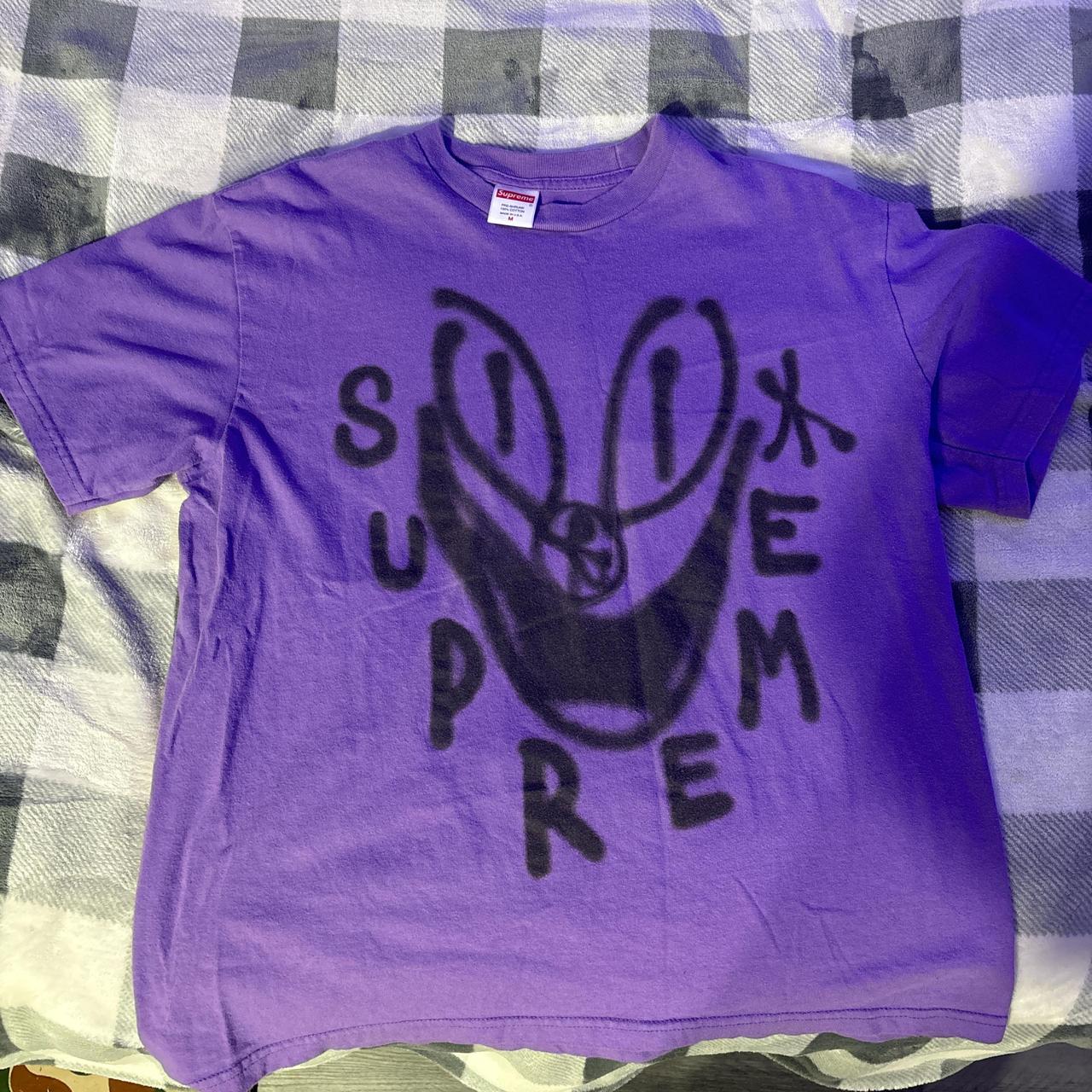 Purple supreme, smiley spray, paint, affect, shirt,... - Depop