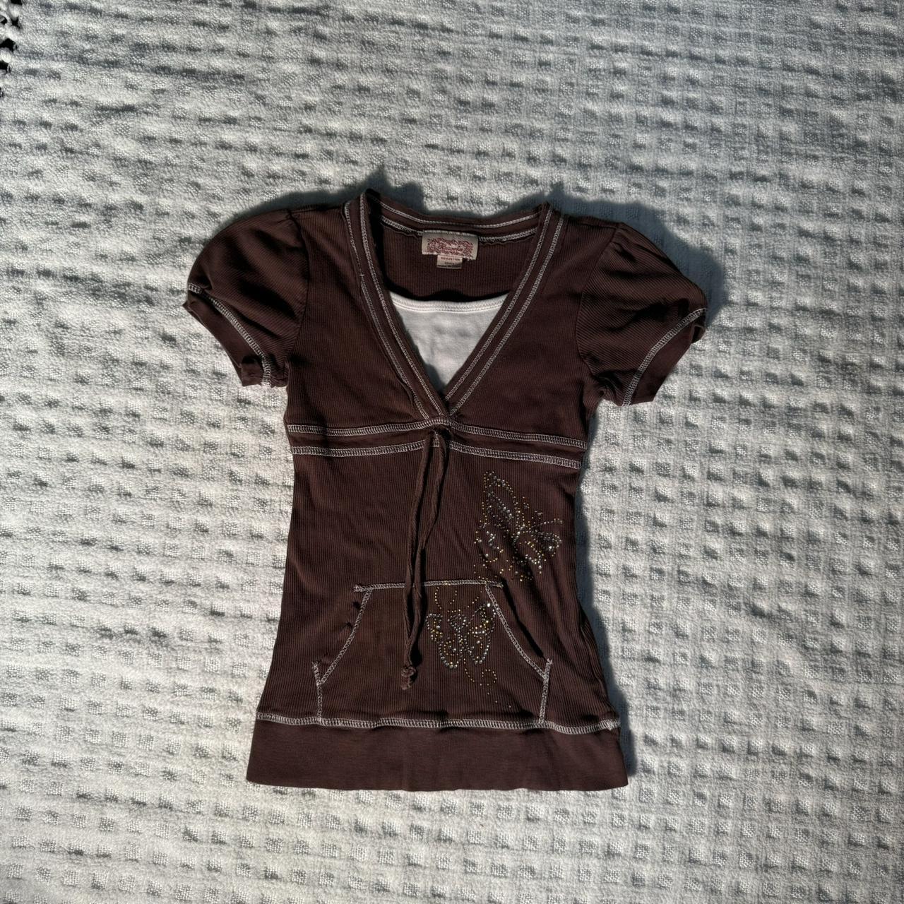 Super cute early 2000’s brown top Women’s S - Depop