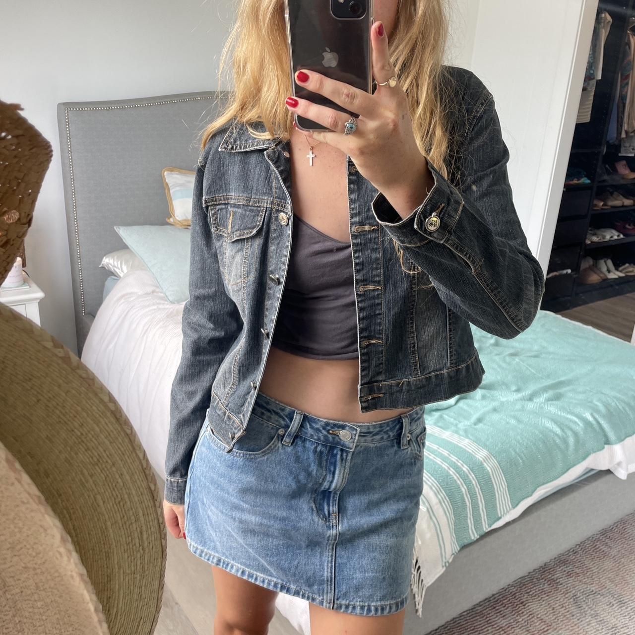 Vintage denim jacket Mini, retro style Faded navy... - Depop