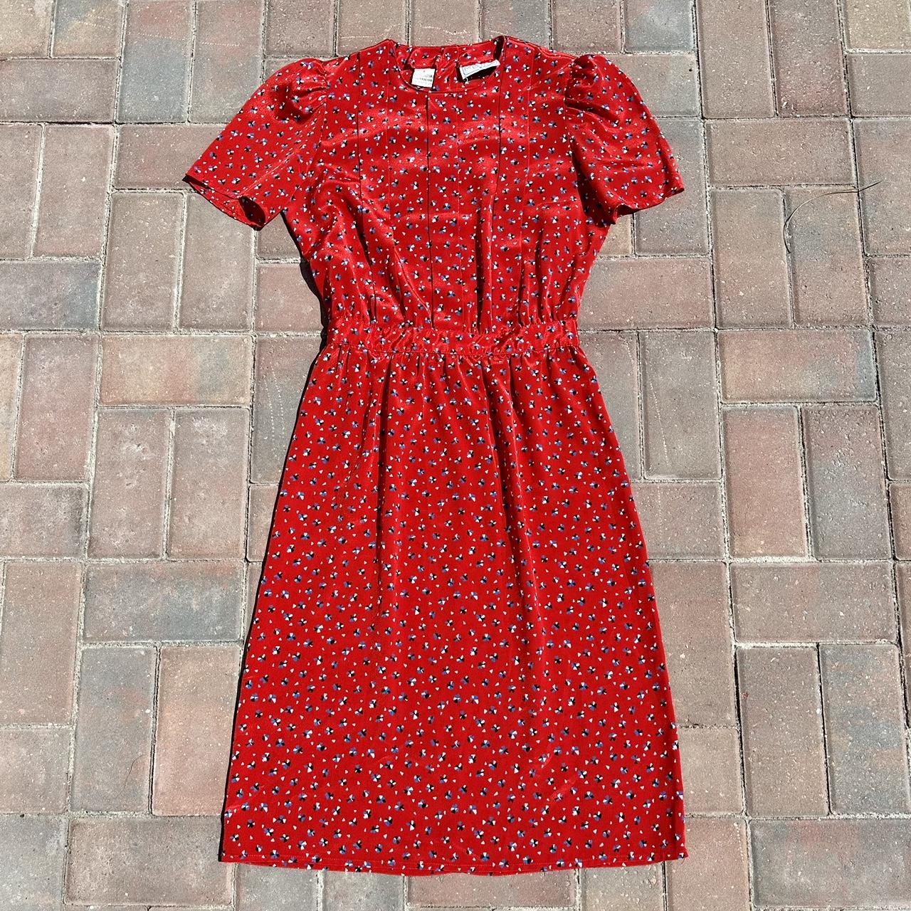 vintage 80s 90s red patterned dress by m.e. ii by... - Depop