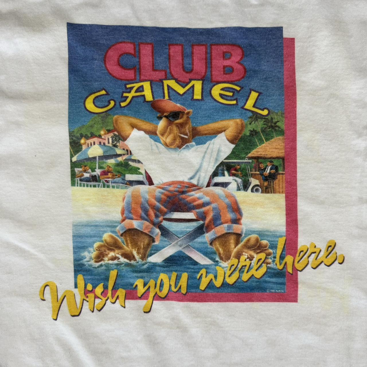 Vintage 90s Club Camel “Wish You Were Here” pocket t... - Depop