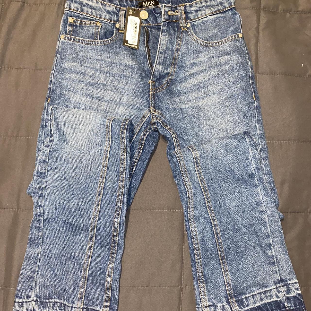 Boohooman Distressed Bottom Flare Jeans Size 28 - Depop