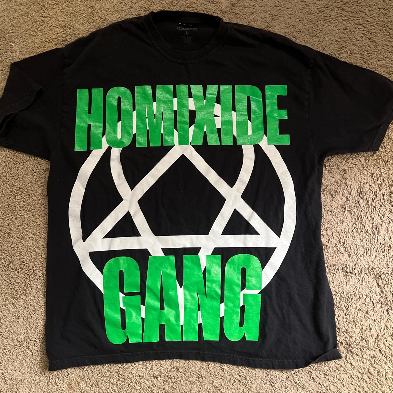 oversized homixide gang heartagram tee size large in... - Depop