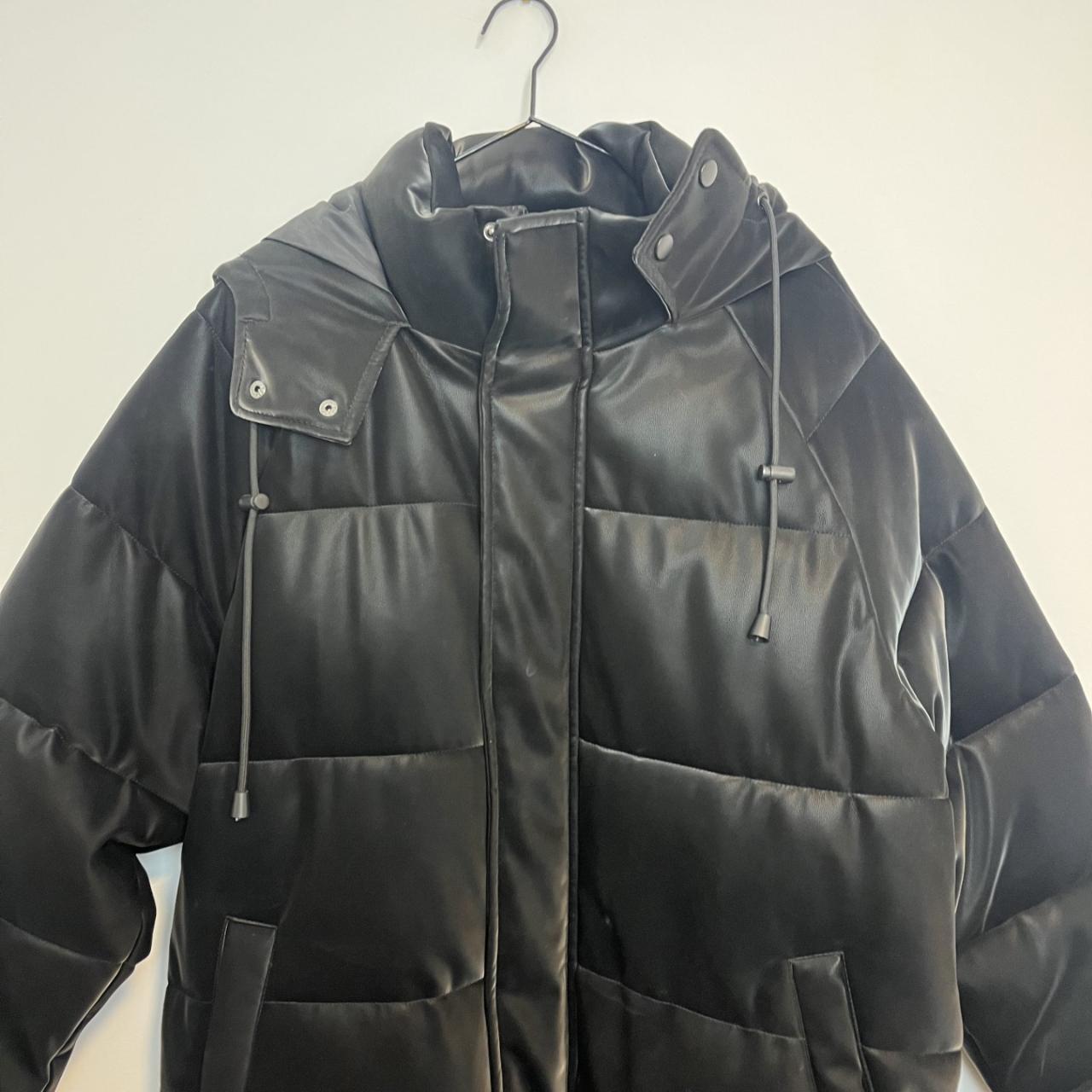 ASOS Urbancode longline puffer coat in black leather... - Depop