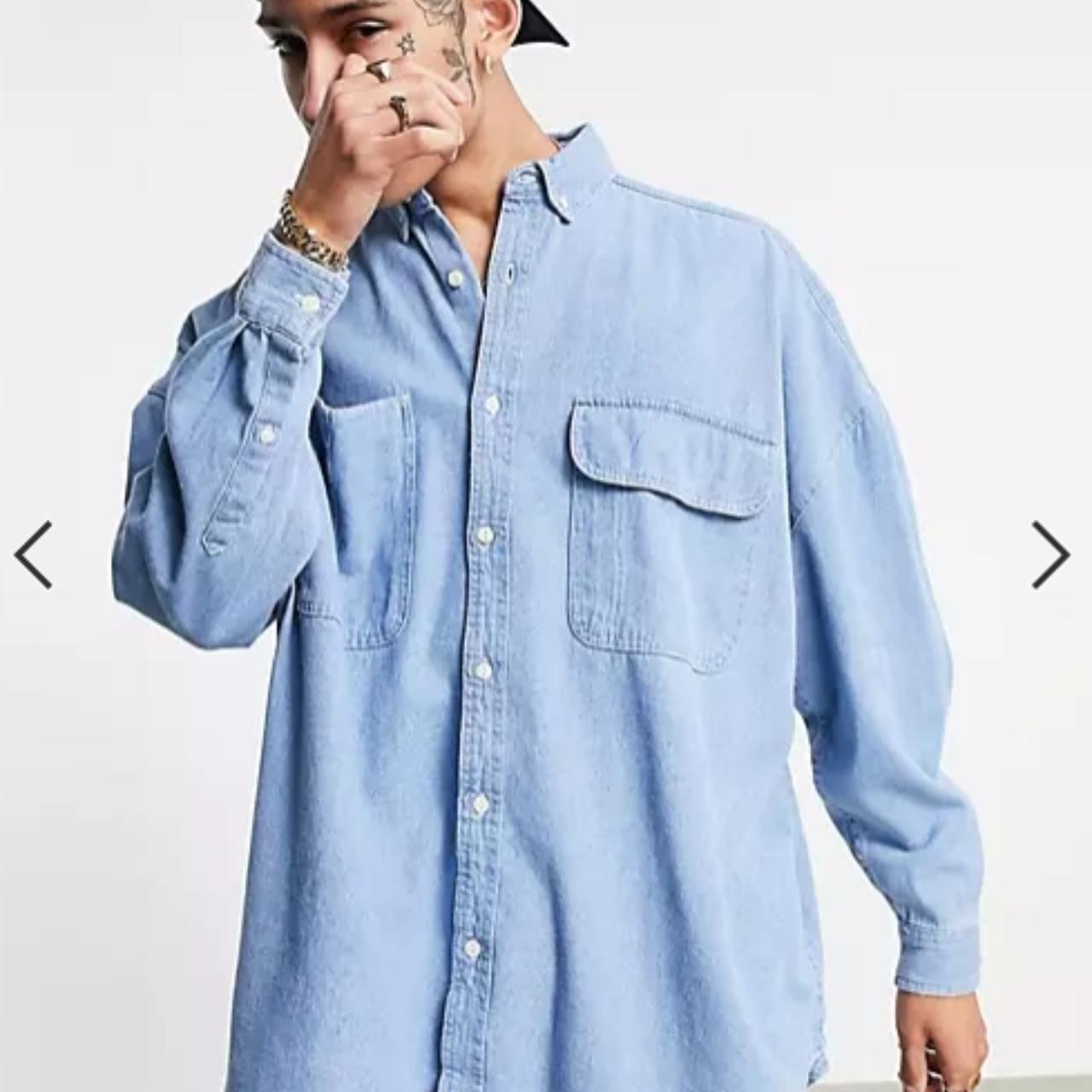 ASOS DESIGN oversized denim shirt in vintage mid... - Depop