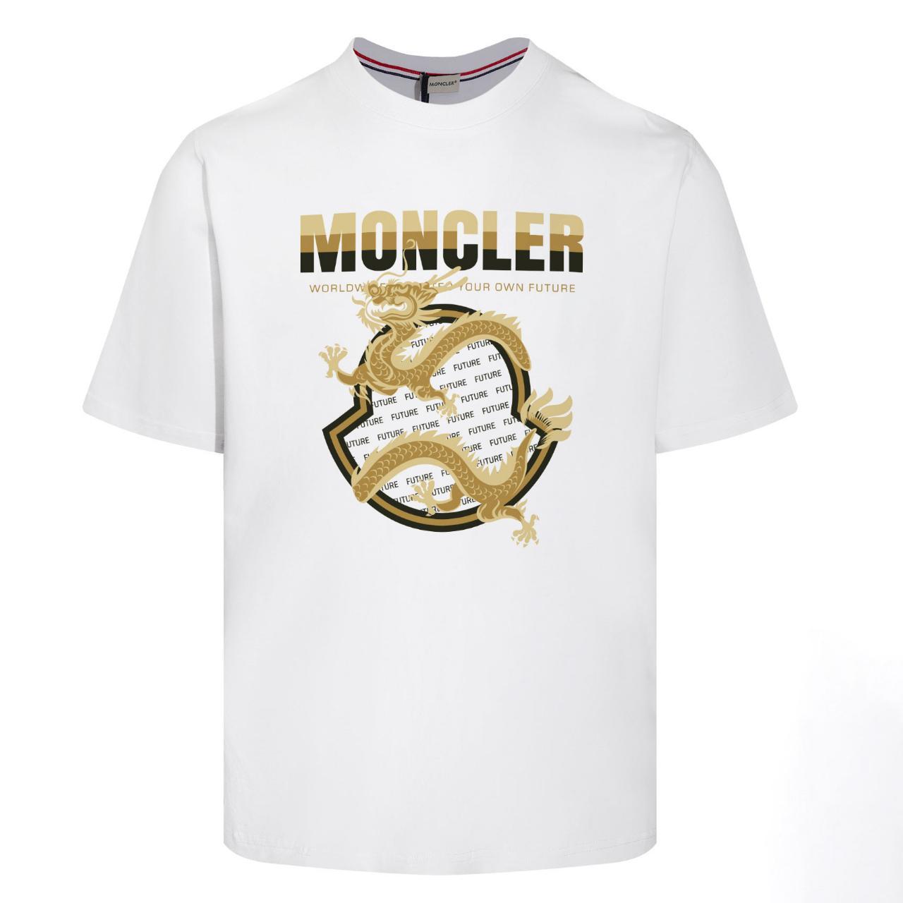 moncler logo dragon print white casual versatile... - Depop