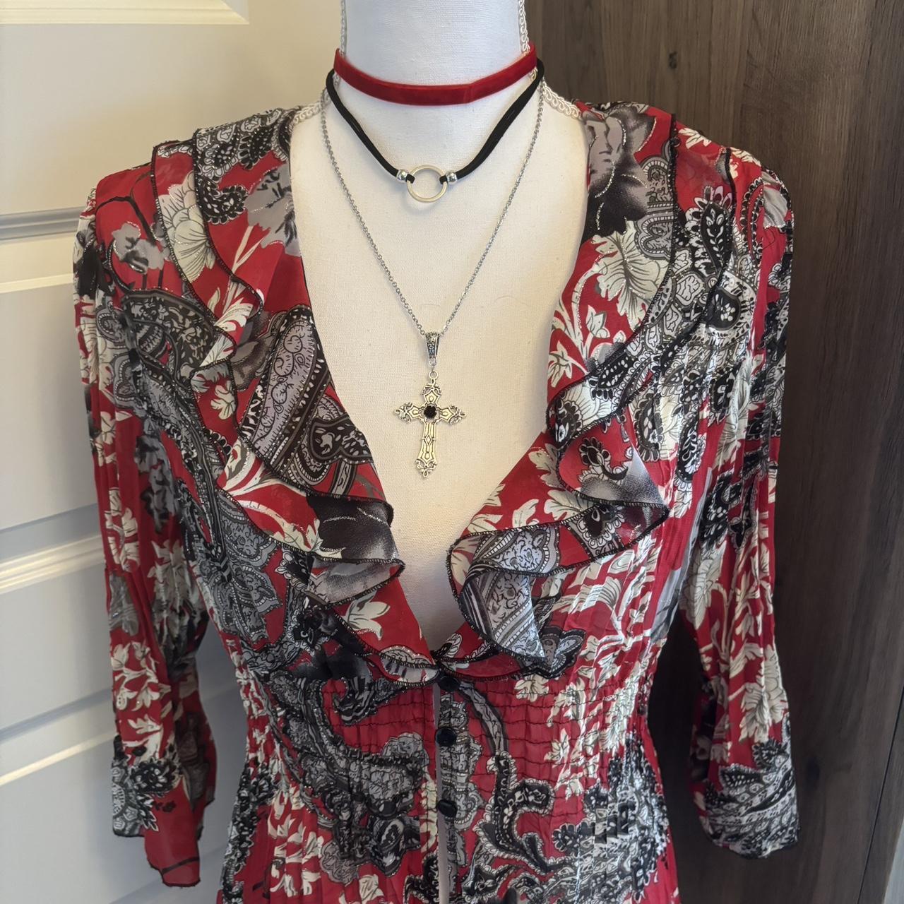 Black and Red Ruffle Top This bold top features... - Depop