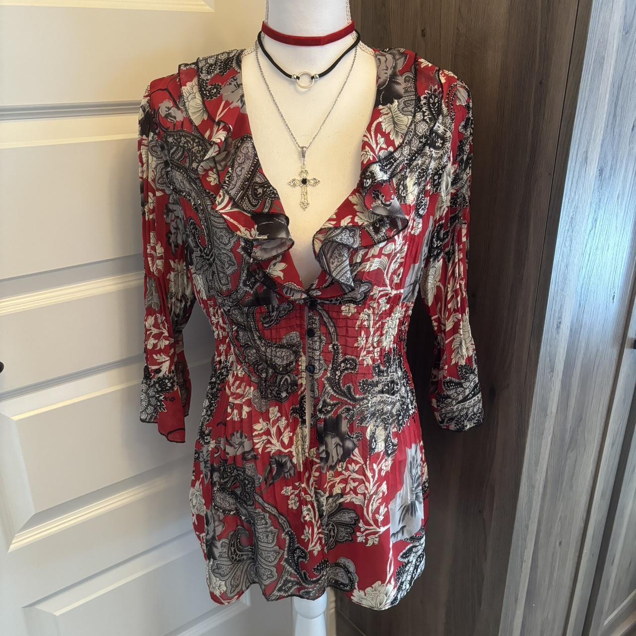 Black and Red Ruffle Top This bold top features... - Depop