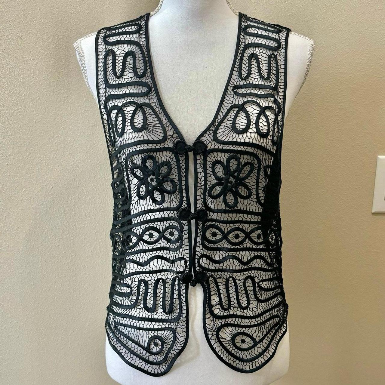 Sheer Crochet Black Ribbon Vest Excellent... - Depop