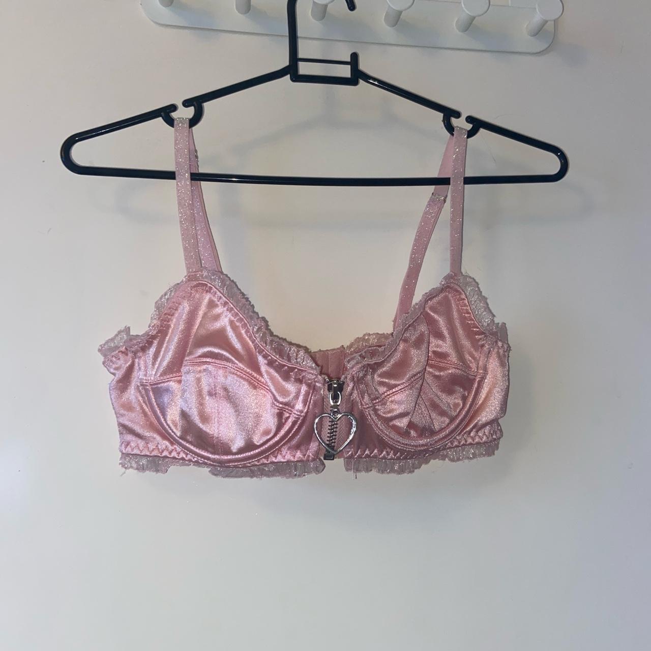 Sugar thrillz dollskill satin pink bra with a heart... - Depop