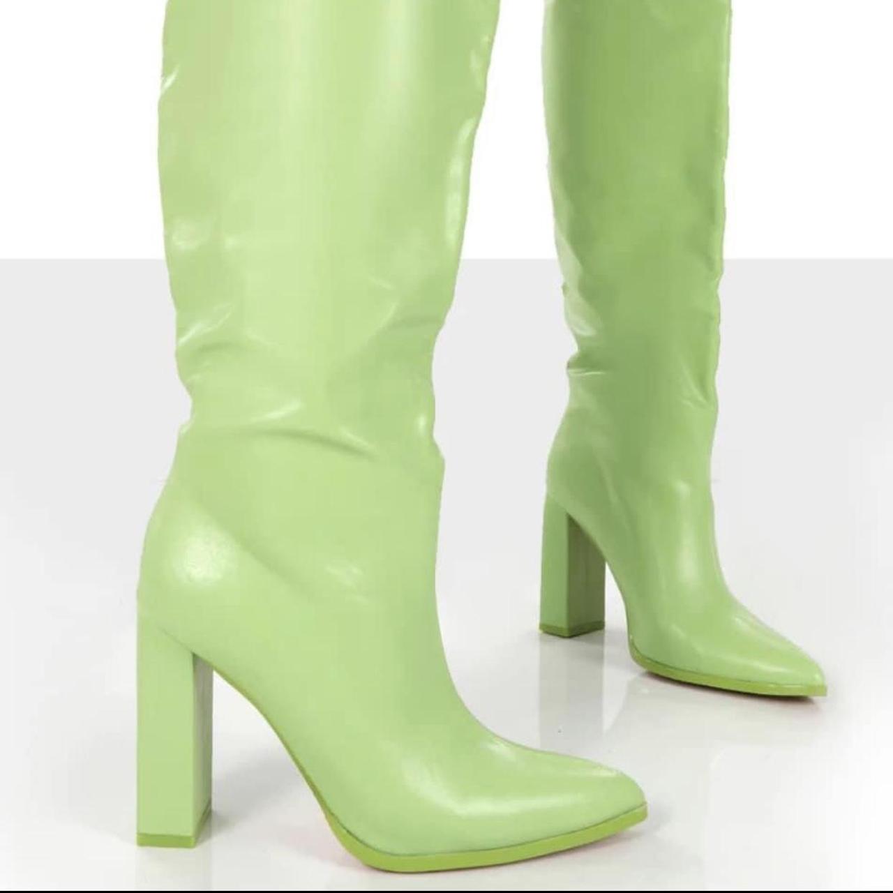 Brand new, lime green, knee high block heel boots by... - Depop