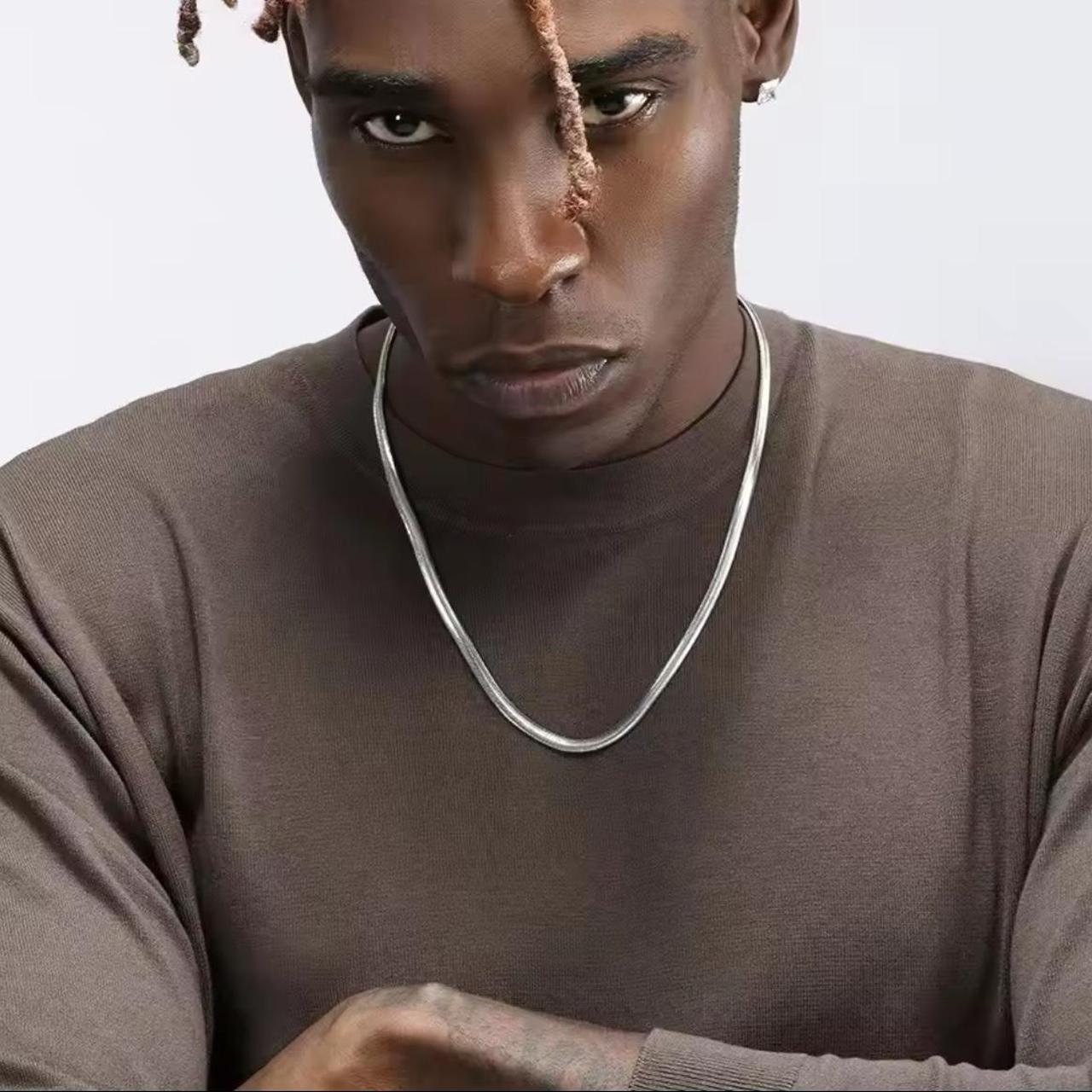 Silver coloured 4mm snake chain necklace... - Depop