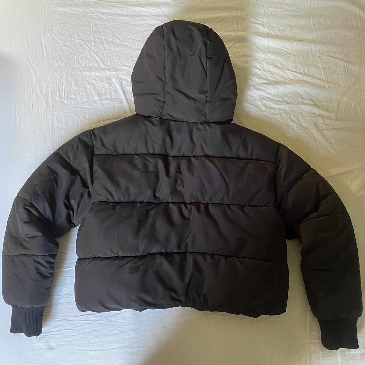 black Monki cropped puffer coat with hood, only worn... - Depop