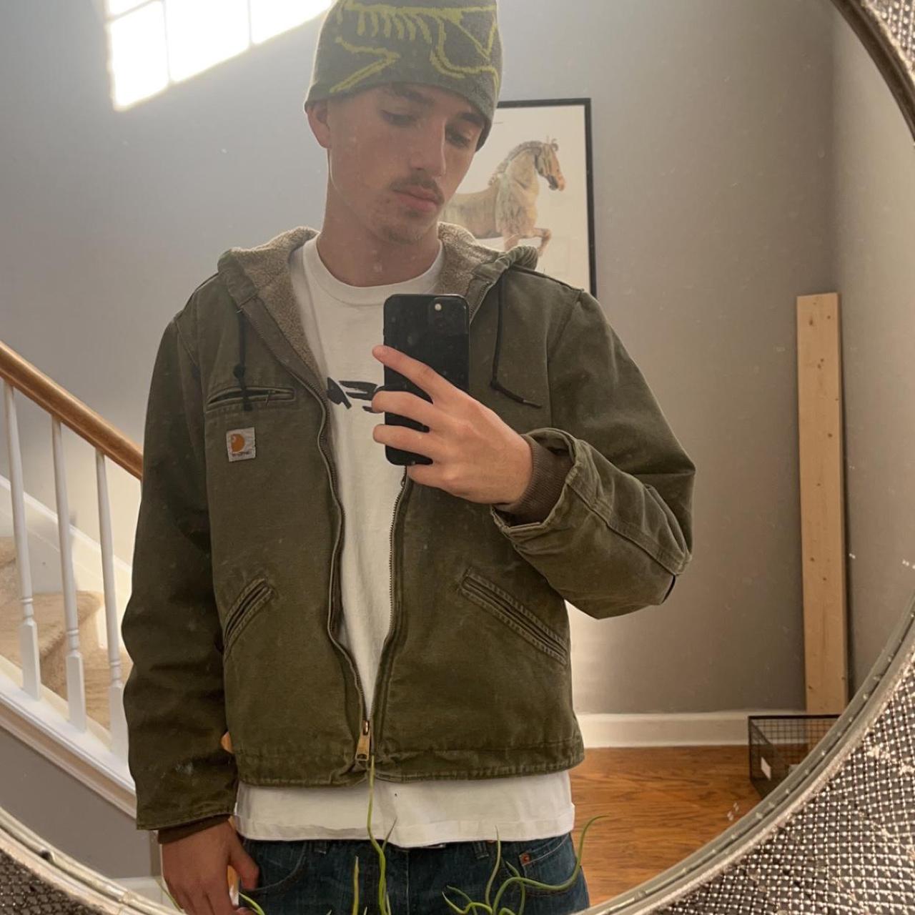 Vintage Carhartt Green Faded Work Jacket Perfect... - Depop