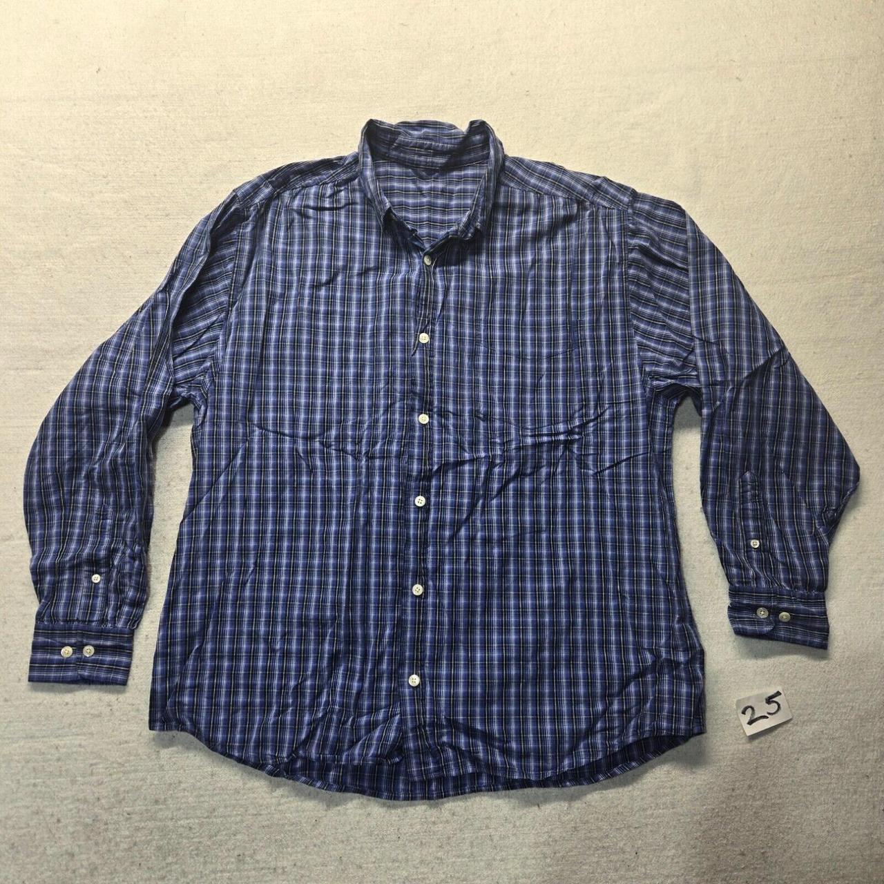 BLUE PLAID LONG SLEEVE BUTTON UP FRONT SHIRT ADULT... - Depop