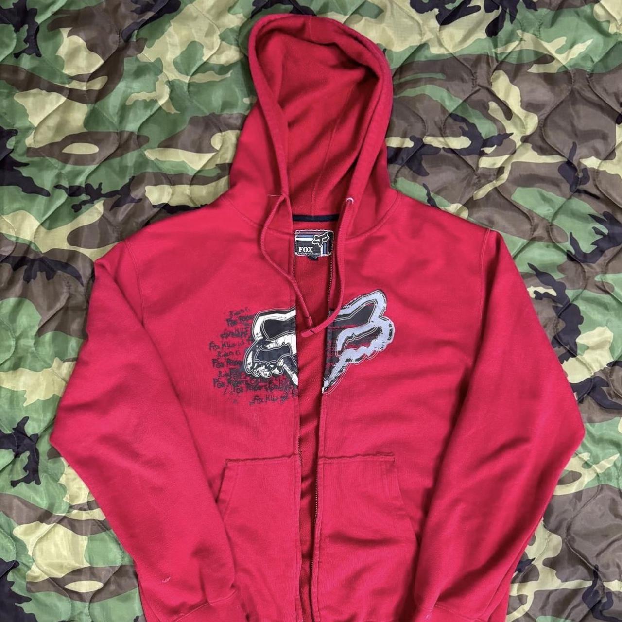 Vintage Fox Racing Red Zip Up Hoodie Size Large (no... - Depop