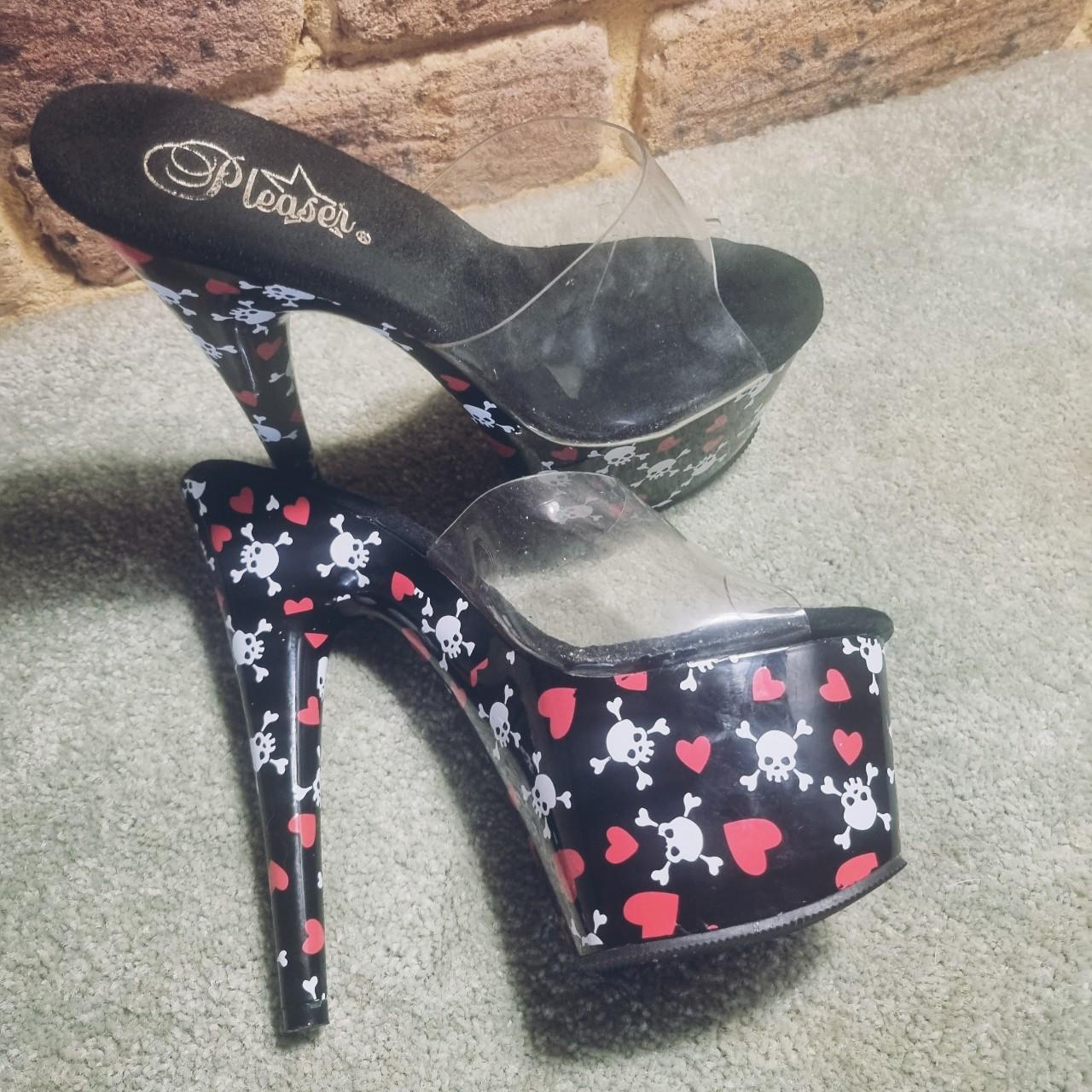 Pleaser heels, skull & hearts as new Size 7 - Depop
