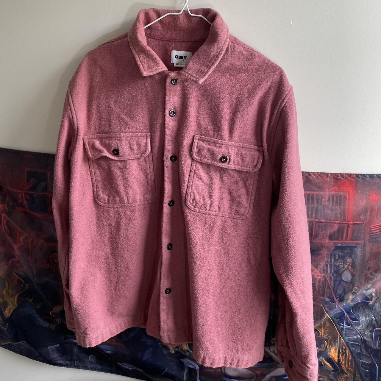 Obey washed pink organic heavy cotton jacket shirt - Depop