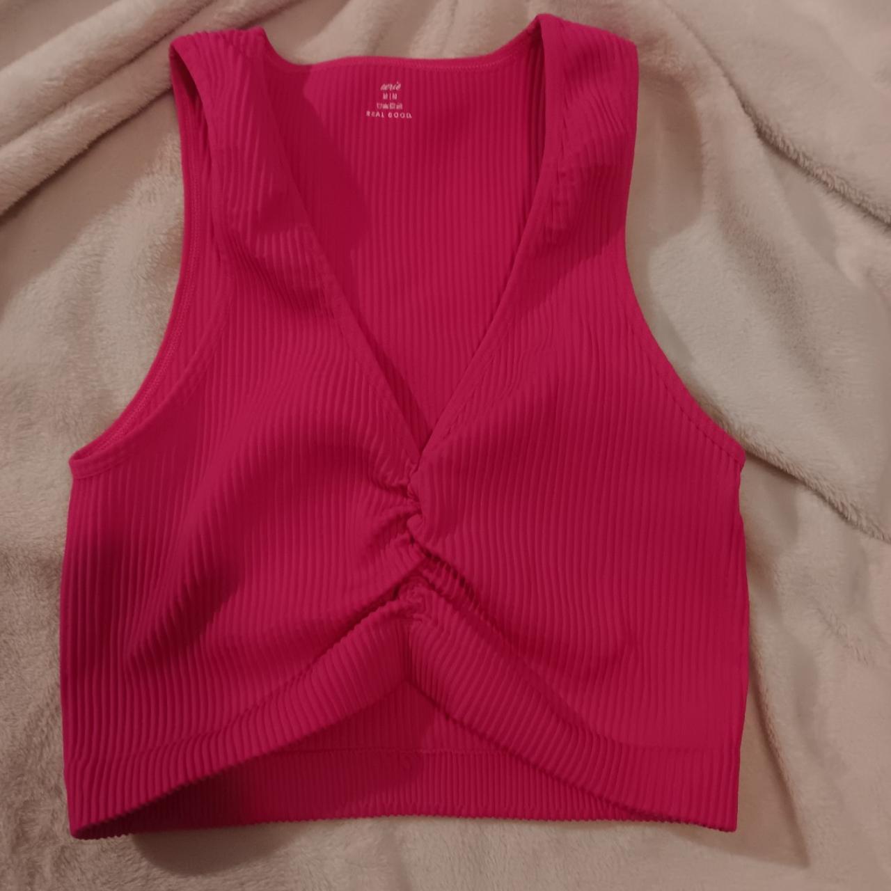 Aerie Pink Ribbed Twist Front Crop Top M | Y2K... | Depop