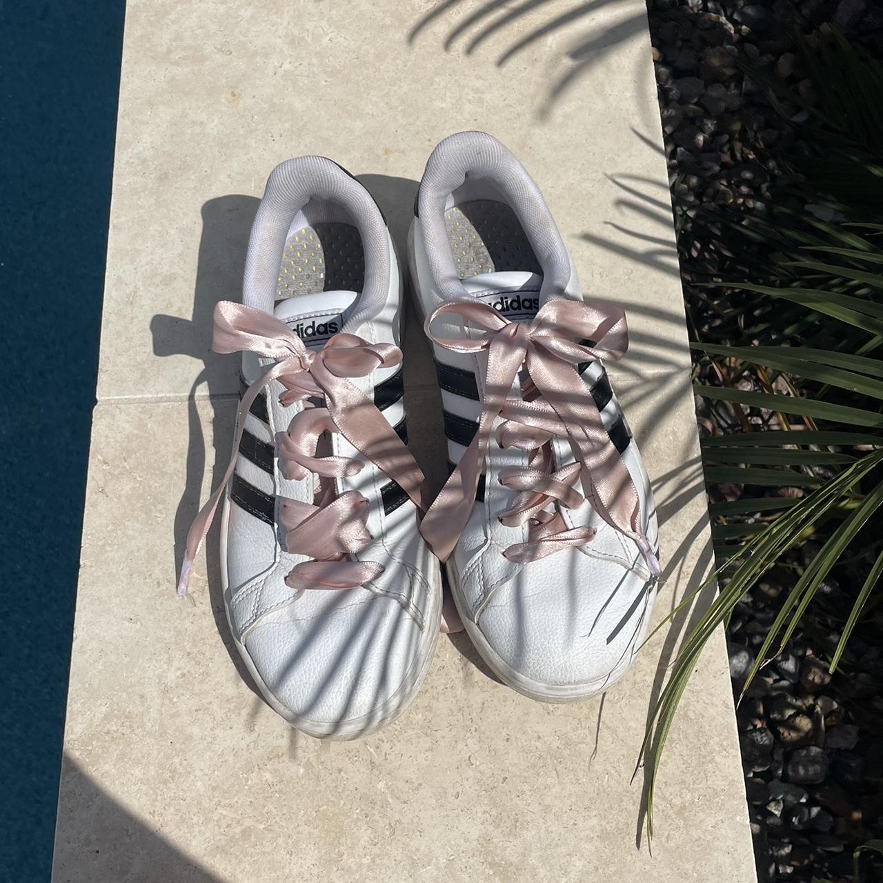 Stripped adidas with bow laces - Depop