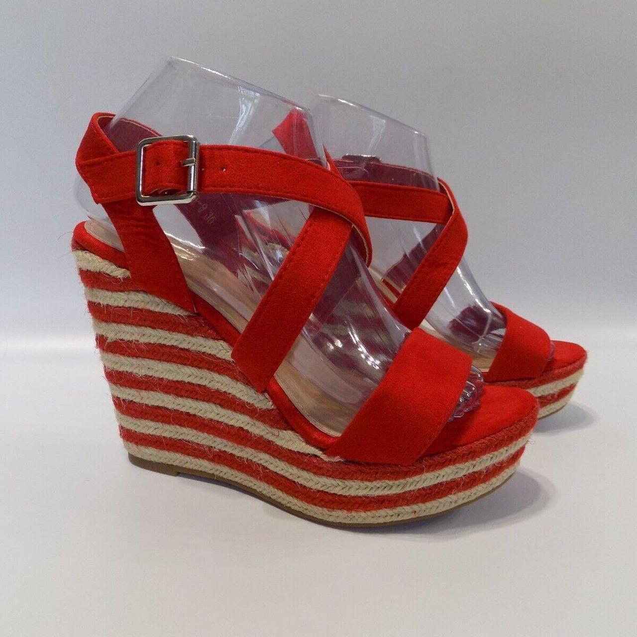Red Sandals Wedge High Heel Platform Size 6 Womens... - Depop