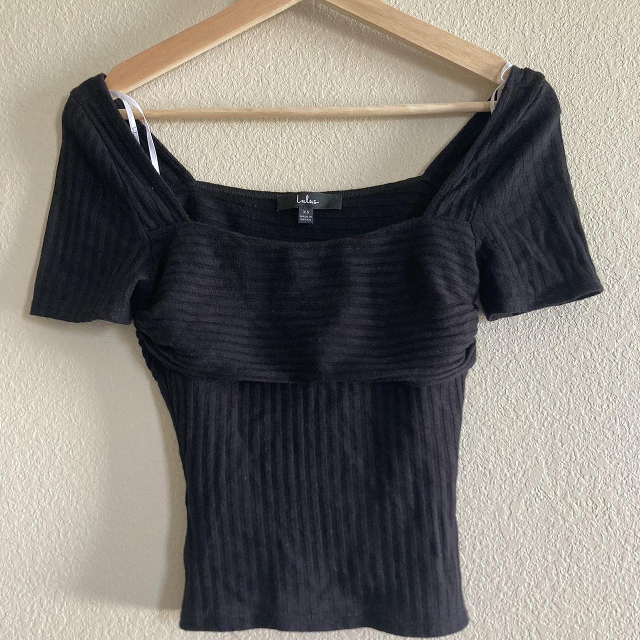 Lulus Black Ribbed Crop Tee, Size S. Fitted with... - Depop