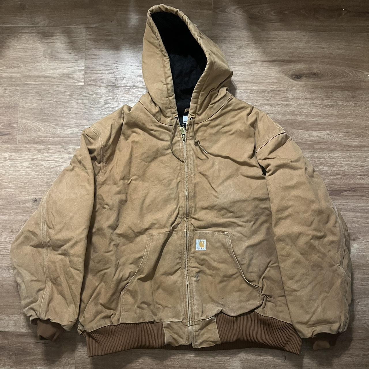 Tan Carhartt Hooded jacket -fits like 2XL (see... - Depop