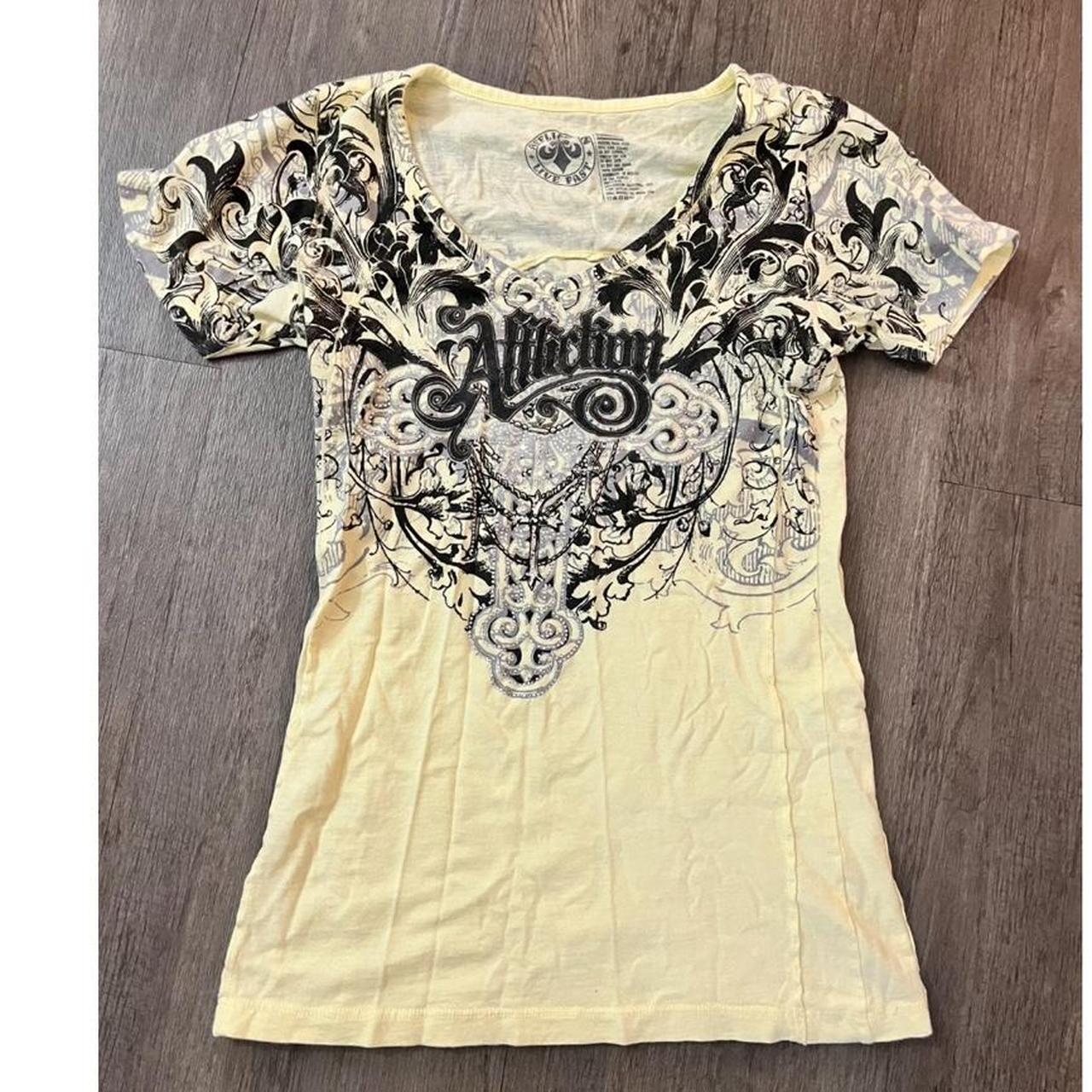 Affliction top yellow, size xs #y2k #2000s - Depop