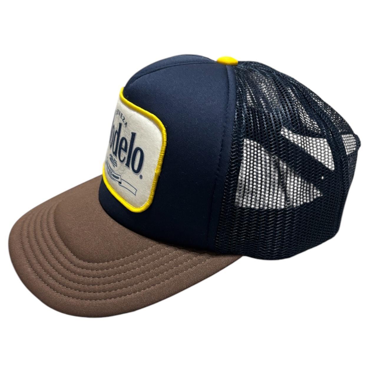 Navy and brown Cerveza Modelo snapback trucker hat ... | Depop