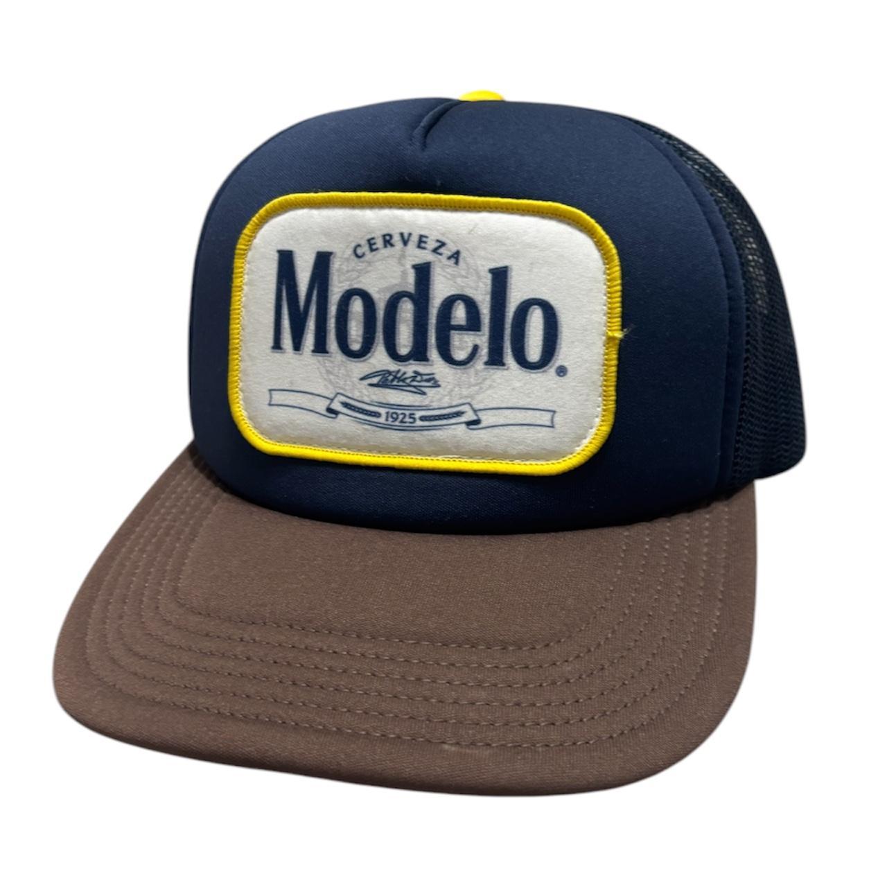 Navy and brown Cerveza Modelo snapback trucker hat ... | Depop