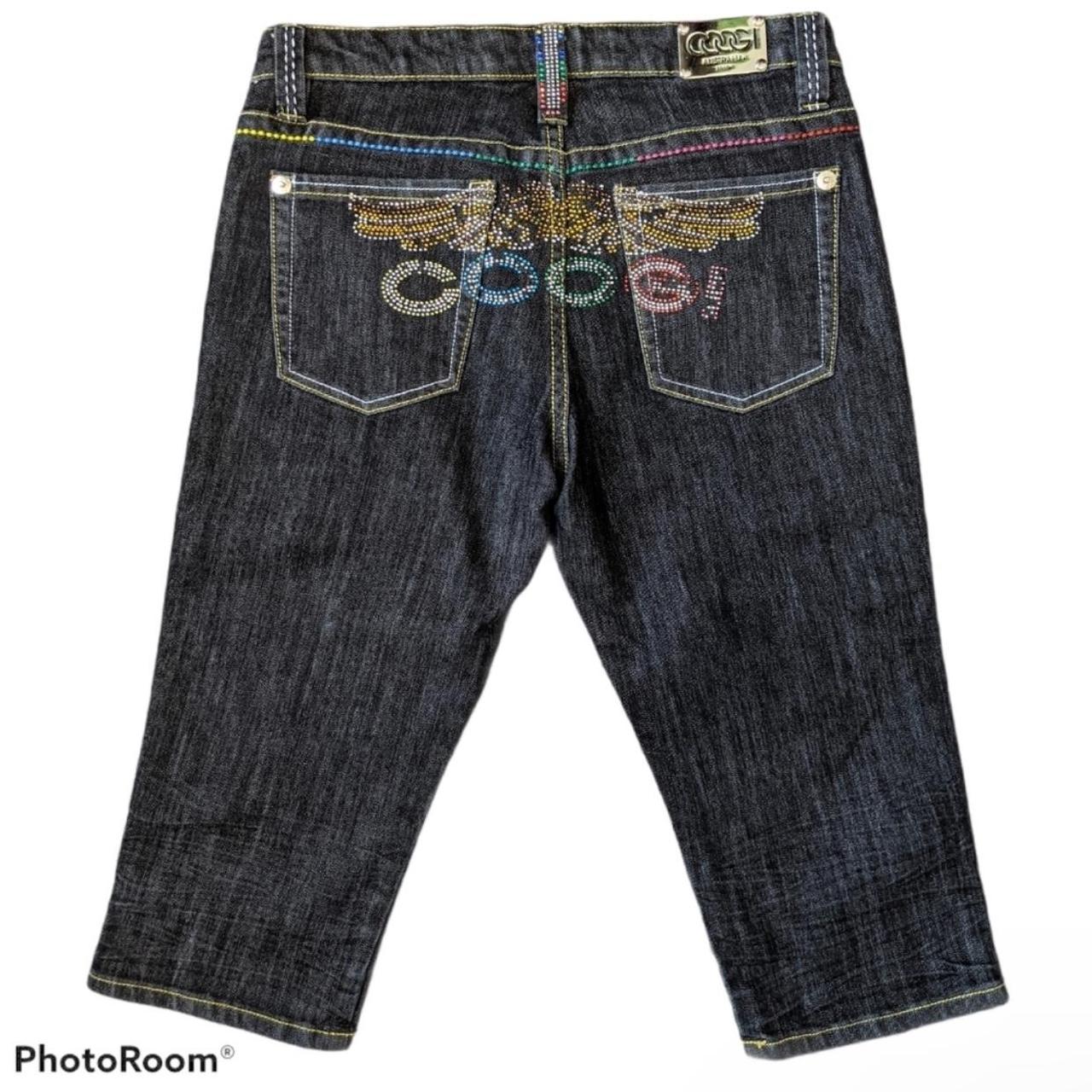 Grey embroidered jeans capri COOGI vintage angel wings - Depop