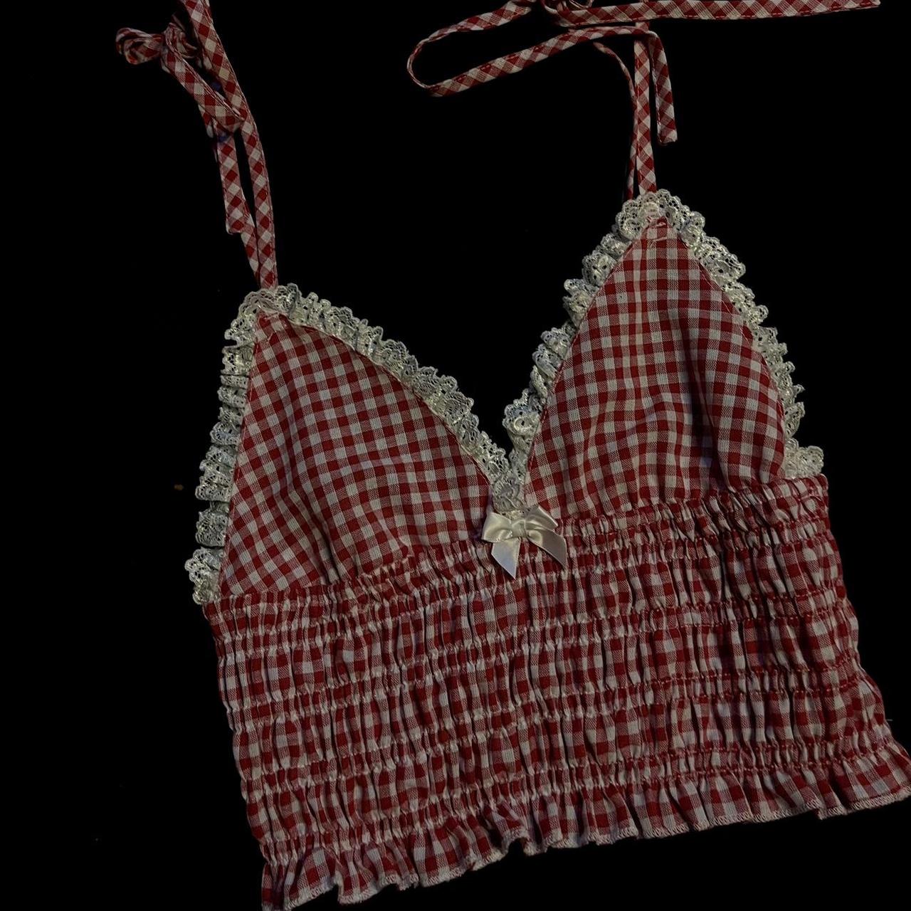 Red and white checkered cami top #checkeredtop - Depop