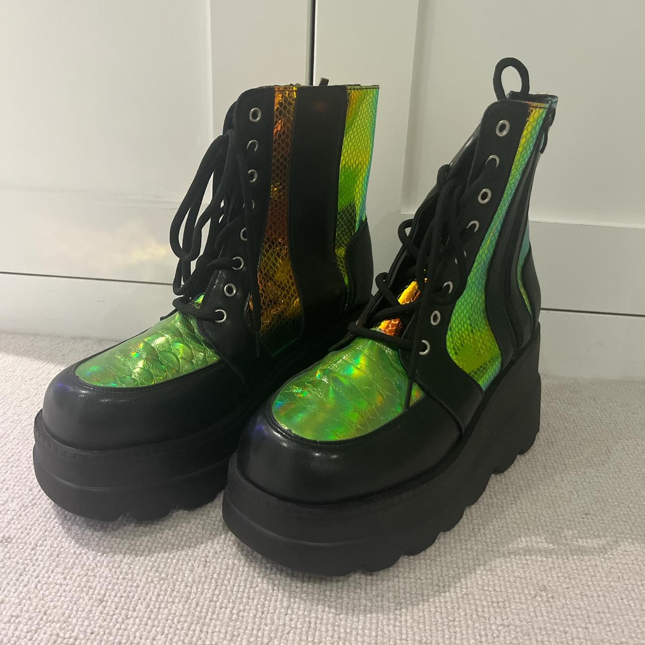 chunky platform iridescent boots - Depop