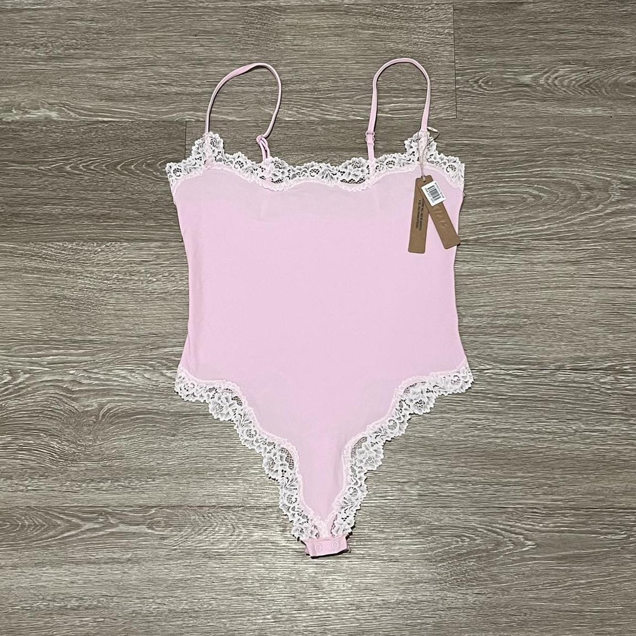 Skims Fits Everybody Corded Lace Bodysuit in Cherry... - Depop