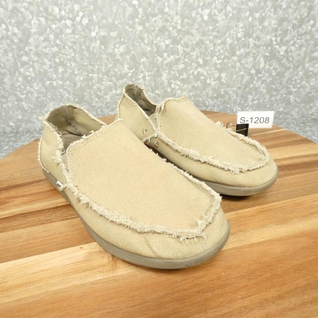 CROCS SANTA CRUZ LOAFER MENS 8 TAN CANVAS DISTRESSED... - Depop