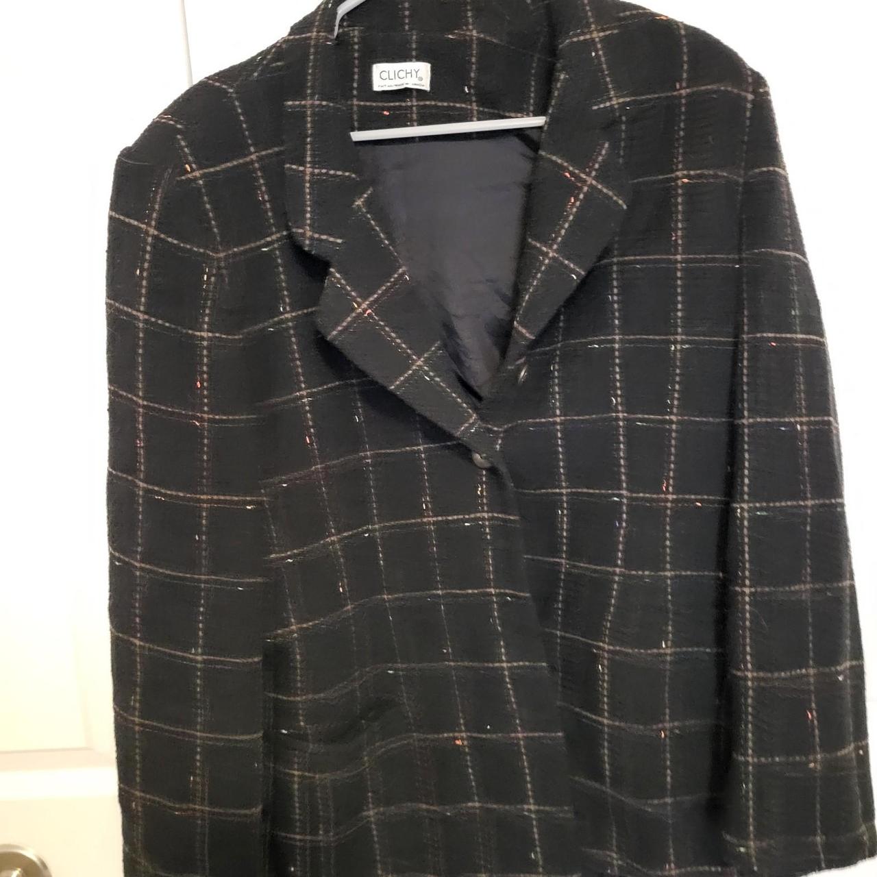Black blazer with checkered pattern, size XL - Depop