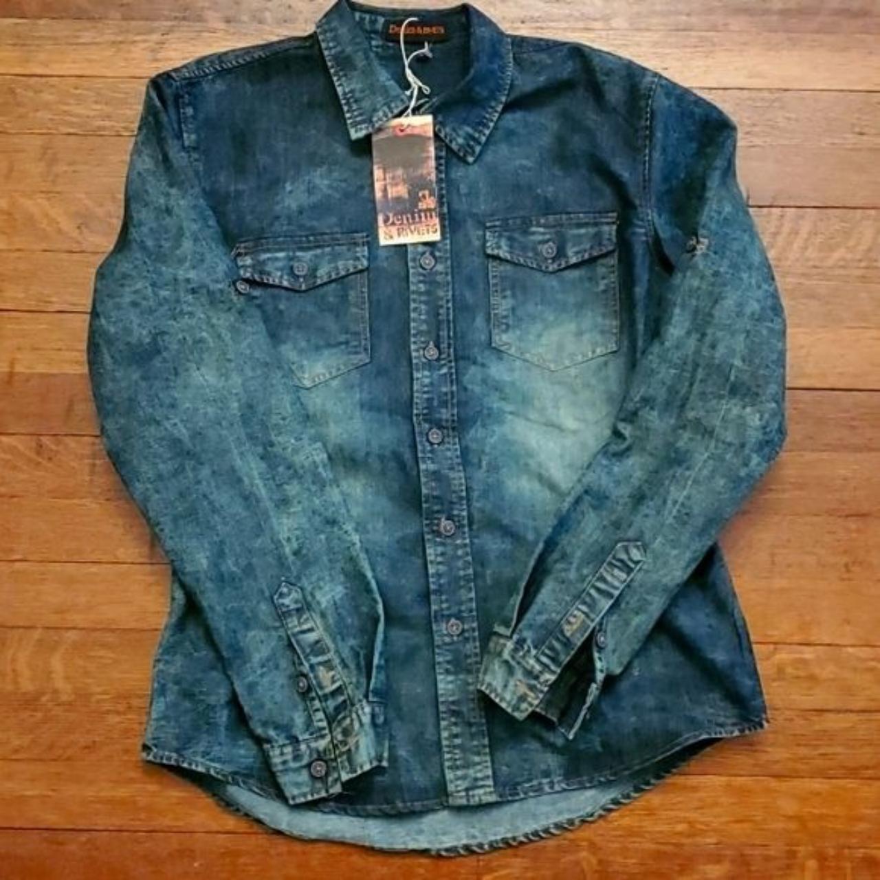 Denim & Rivets Distressed Denim Shirt Bleach... - Depop
