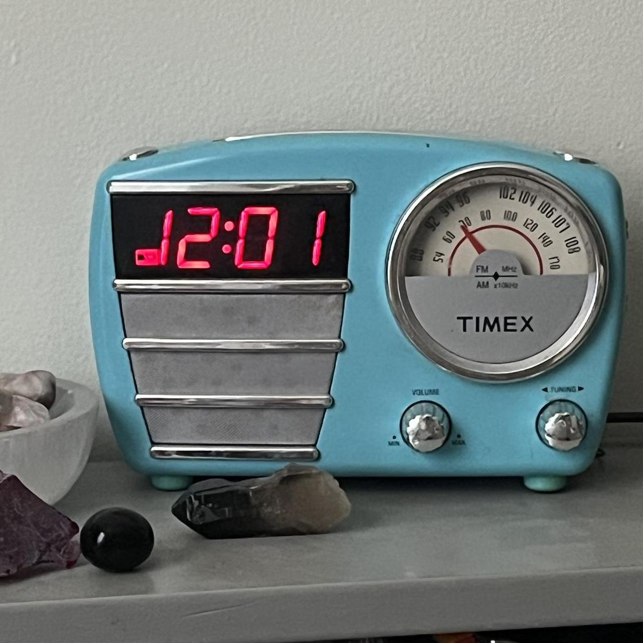 Blue plastic TIMEX dial radio & alarm clock The... - Depop