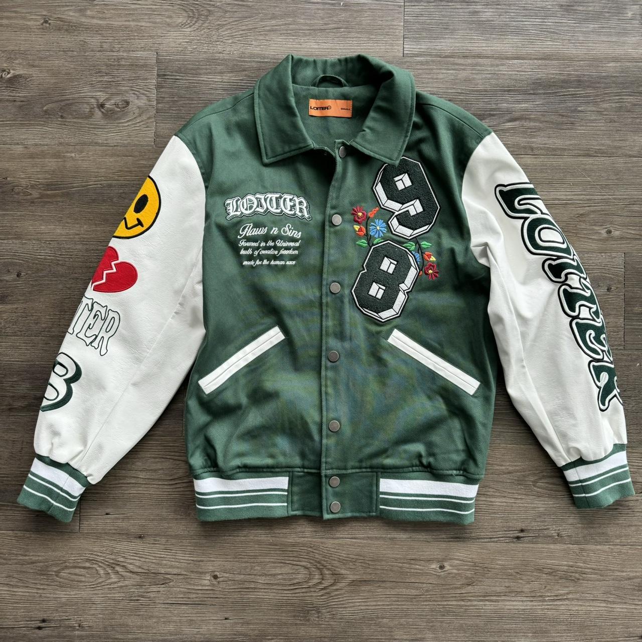 LOITER varsity jacket Size Small (width 22, length 26) | Depop