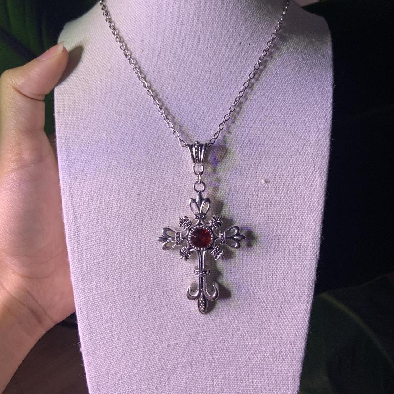 Unique vintage red rhinestone gothic cross... - Depop